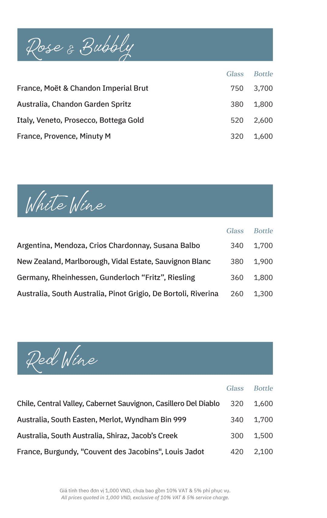 Menu – ROS Yacht Club