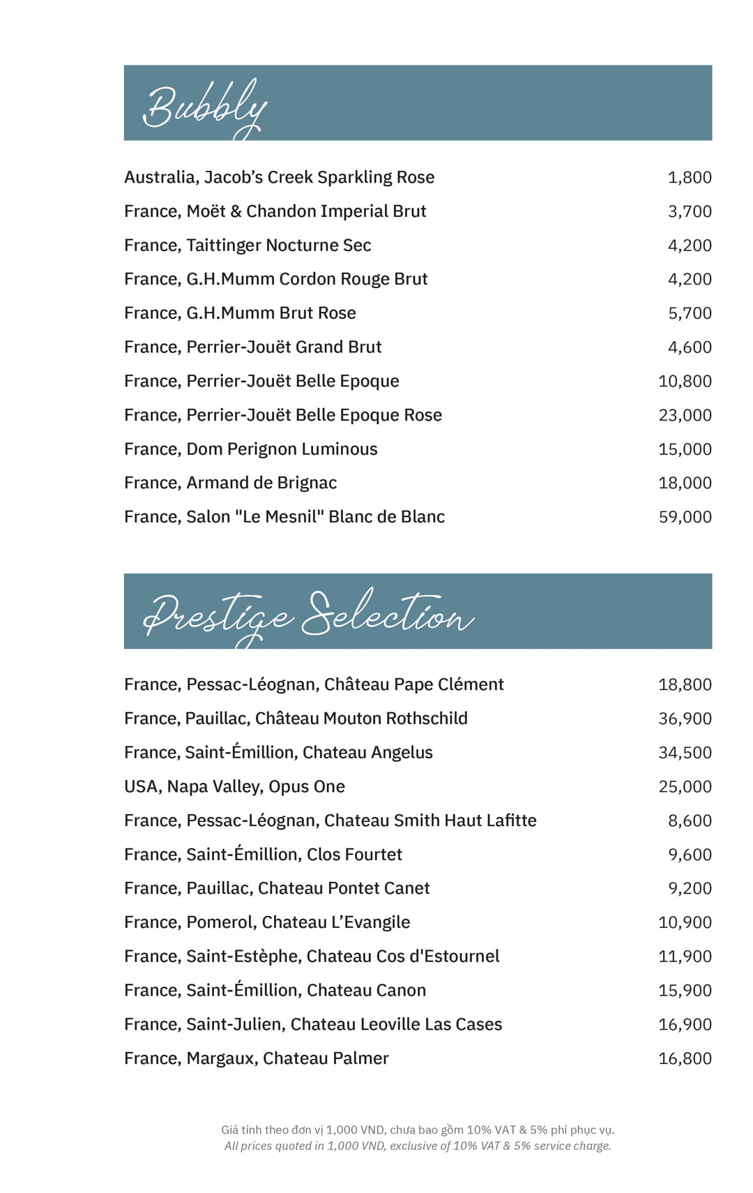 Menu – ROS Yacht Club